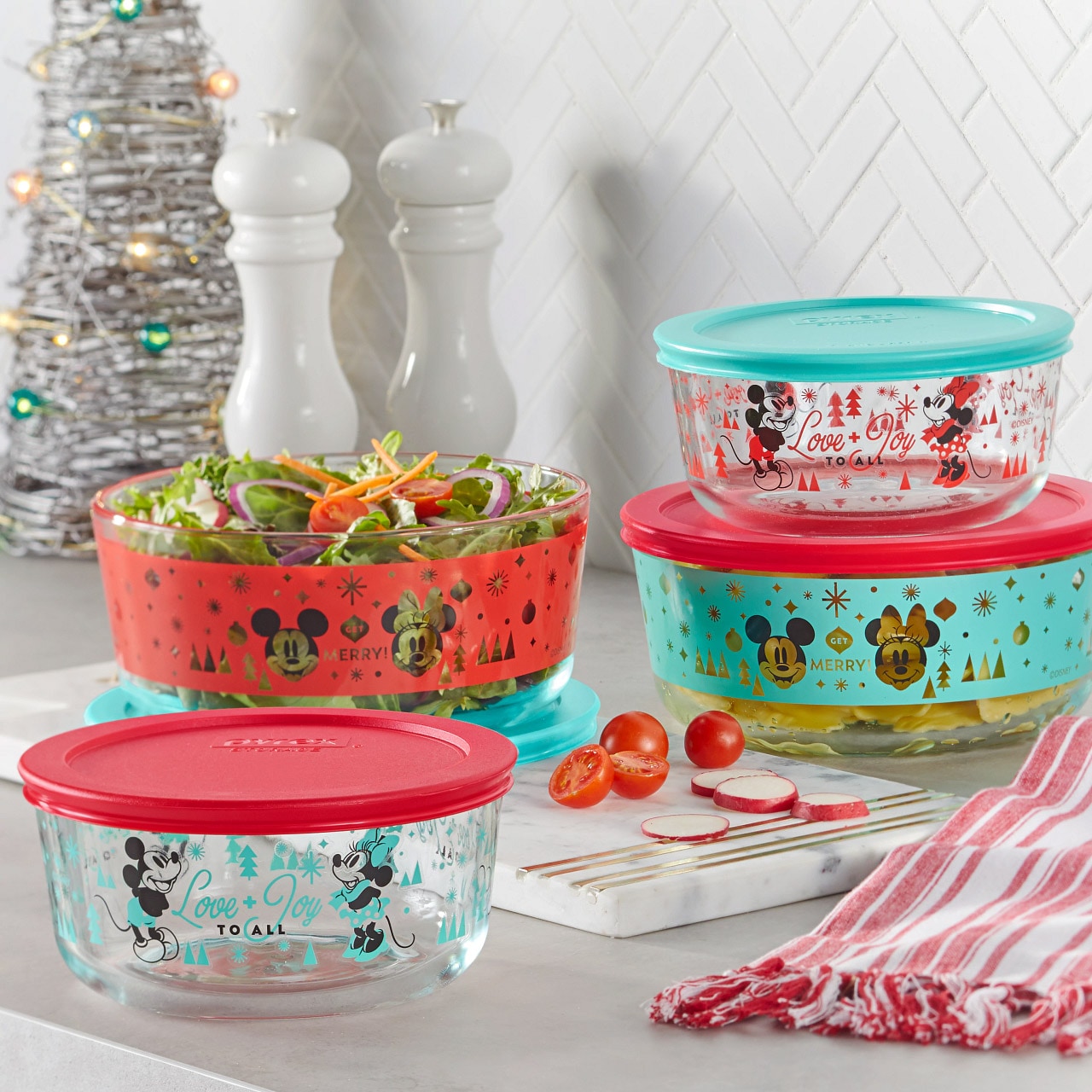 Pyrex Mickey & Minnie Mouse Decorated Glass Storage Set, 8 Pieces ...