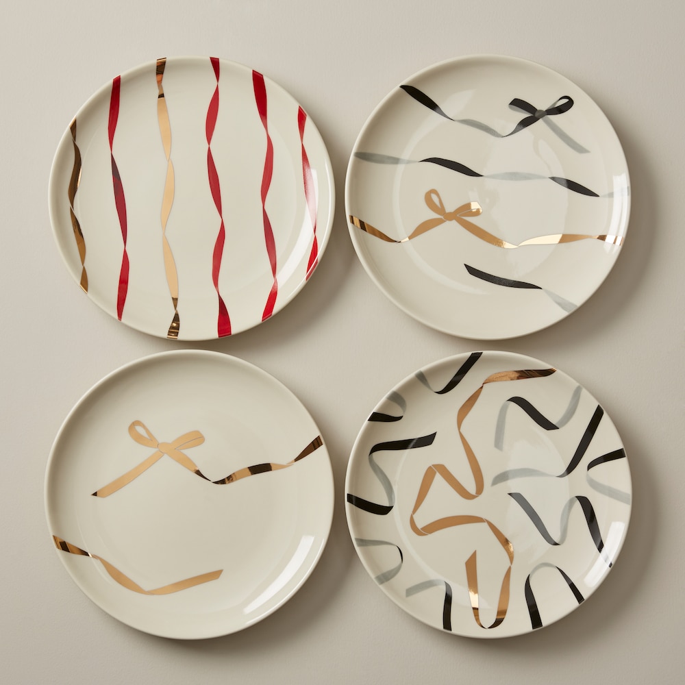 OUI SET OF 4 RIBBON DESSERT PLATES - seasonsgala.com